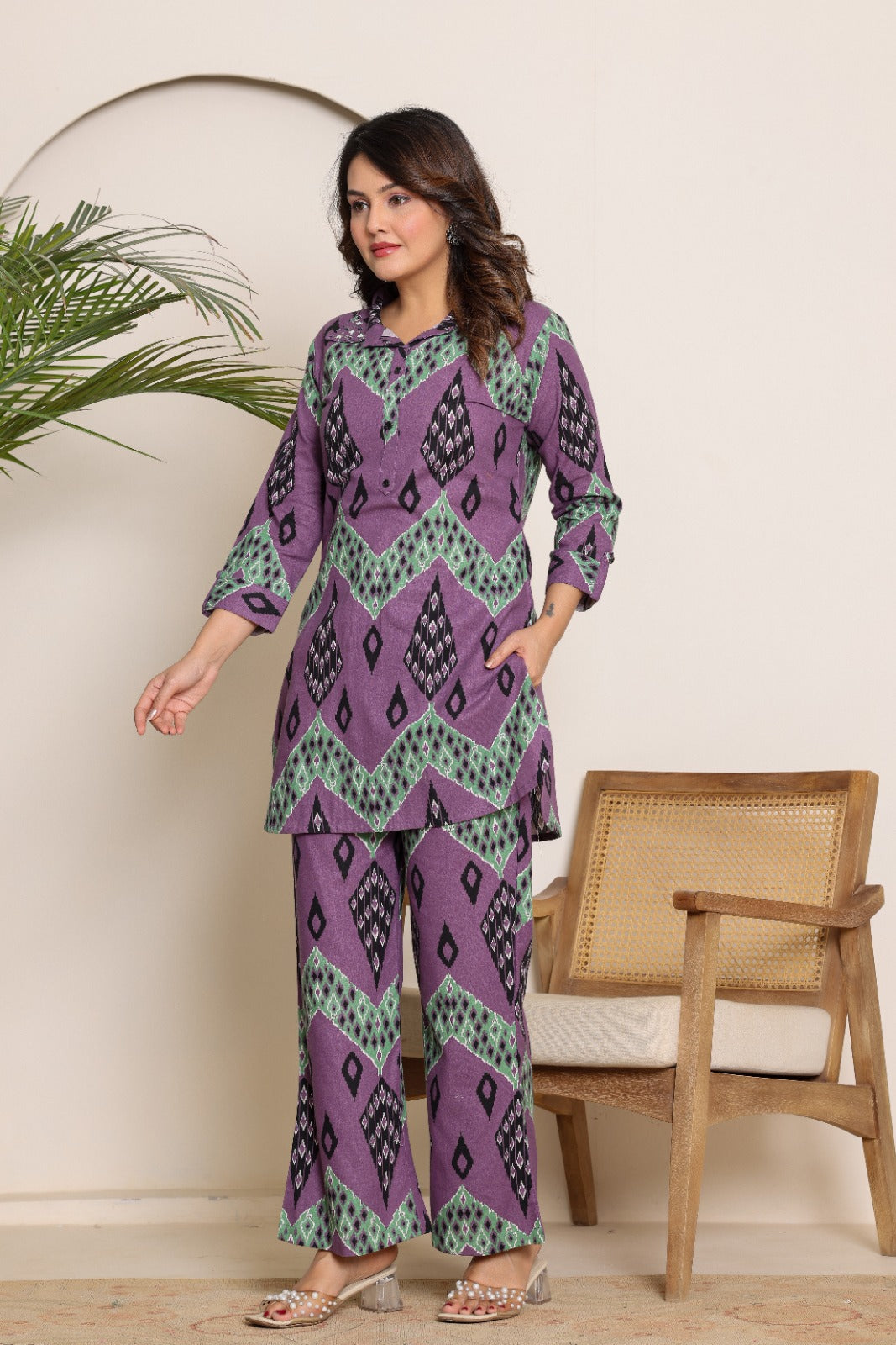 Printed Cord Set Mulson Purple & Green – MULSON RETAIL PVT LTD