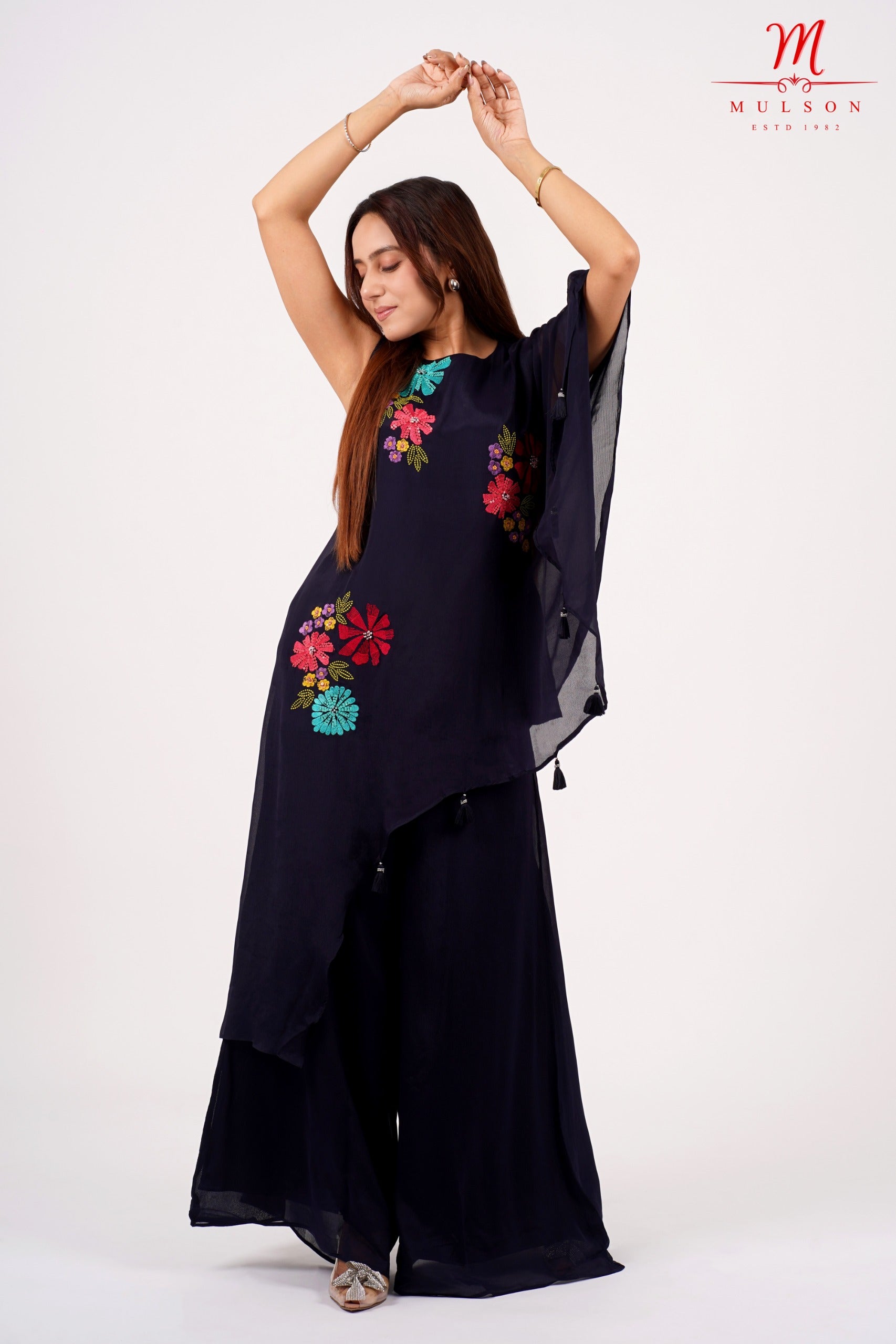 Navy blue Asymmetric Floral Co-ord set – MULSON RETAIL PVT LTD