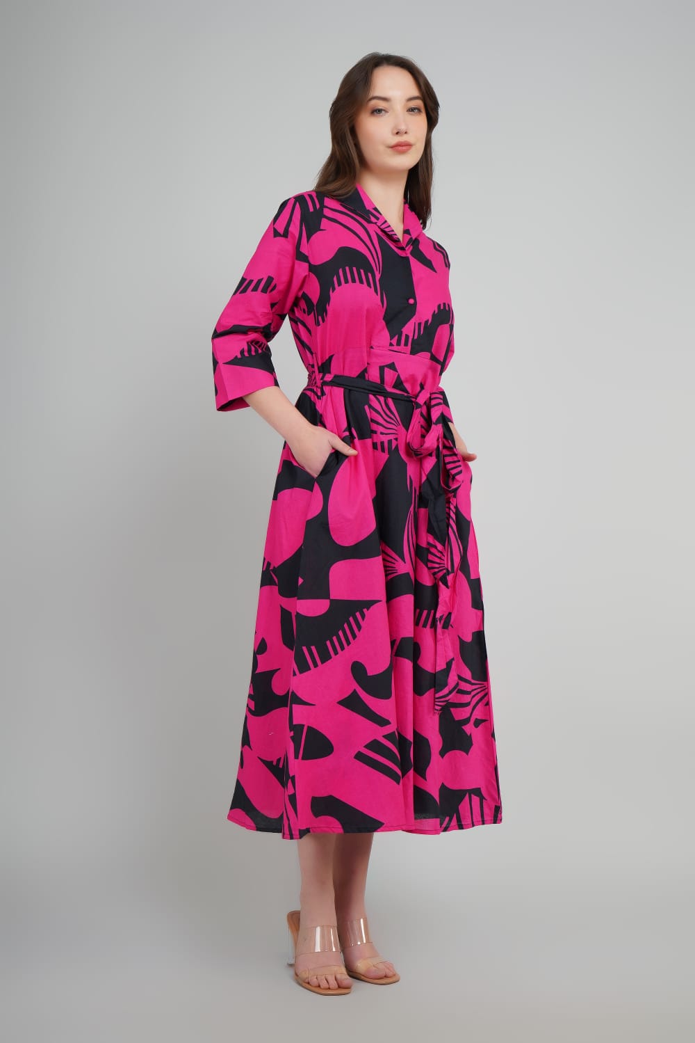 Shirt Dress Pink And black Abstract Printed For Women – MULSON RETAIL ...
